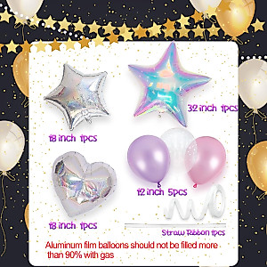 18Pcs Pearl Lilac Pink Purple Balloons Kit 32'' Clear Iridescent Star Foil Balloon Laser Star Heart Shape Balloons For Birthday Party Baby Shower Anniversary Celebration Party Decoration Supplies
