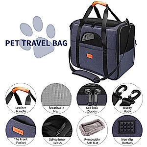 Pueikai Cat Carrier (Airline Approved) Dog Carriers for Small Dogs Breathable Mesh Pet Carrier with Adjustable Shoulder Strap and Pet Bowl, Pet Travel Carrier, Pet Cage with Locking Safety Zippers