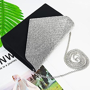 JUBOO PARADISE Black Evening Purses for Women Wedding Prom Party, Silver Rhinestone Faux Suede Crossbody Shoulder Formal Bride Envelop Evening Clutch Bag Handbag
