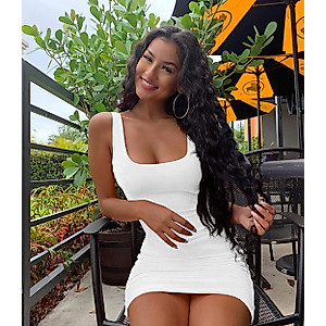 GOBLES Women's Casual Summer Sleeveless Mini Sexy Bodycon Tank Club Dress White