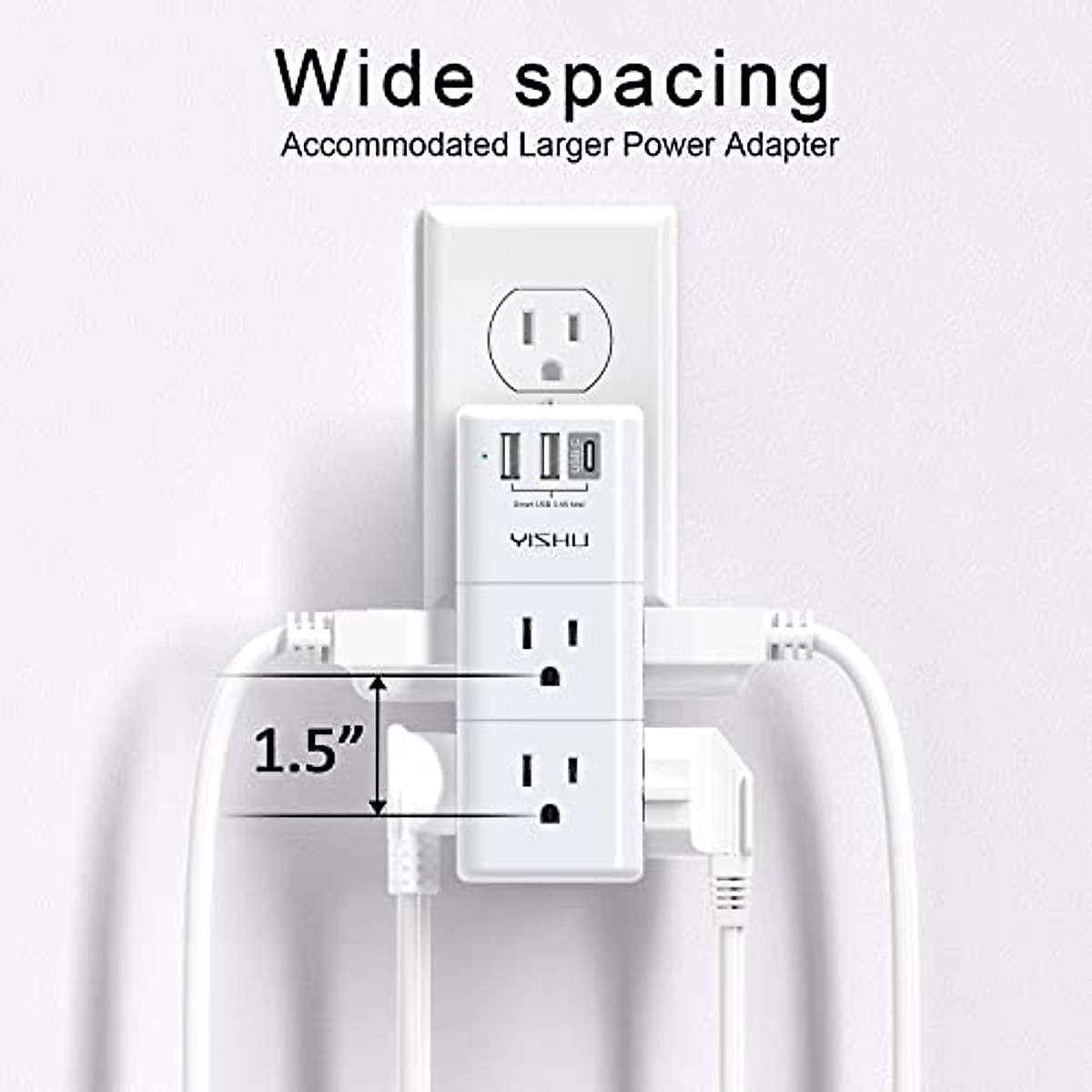 USB Multi Plug Outlet Extender - YISHU Surge Protector with Rotating Plug, 6 AC Plug Extender with 3 USB Ports, 3-Sided Swivel Power Strip with Spaced Outlet Splitter for Home, Office, Travel