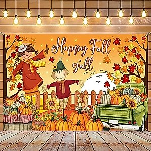 Fall Y'all Backdrop Happy Fall Y'all Decorations,Large Polyester Scarecrow Fall Leaves Fall Backdrops Banner for Photography Thanksgiving Decorations Fall Party Supplies