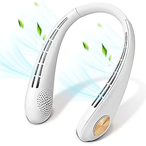 A&F Portable Bladeless Hanging Neck Fan Hands Free Sports Fans, USB Rechargeable Personal Wearable Brushless Motor Leafless Fan with 3 Wind Speeds Mini Necklace Fan for Office Outdoor Travel (White)