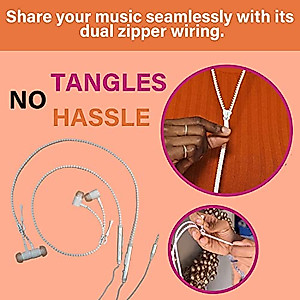 Sparkbudz-Two Person Zipper Earphones Built into one. Individual Volume Controls and Microphones. iOS Adapter