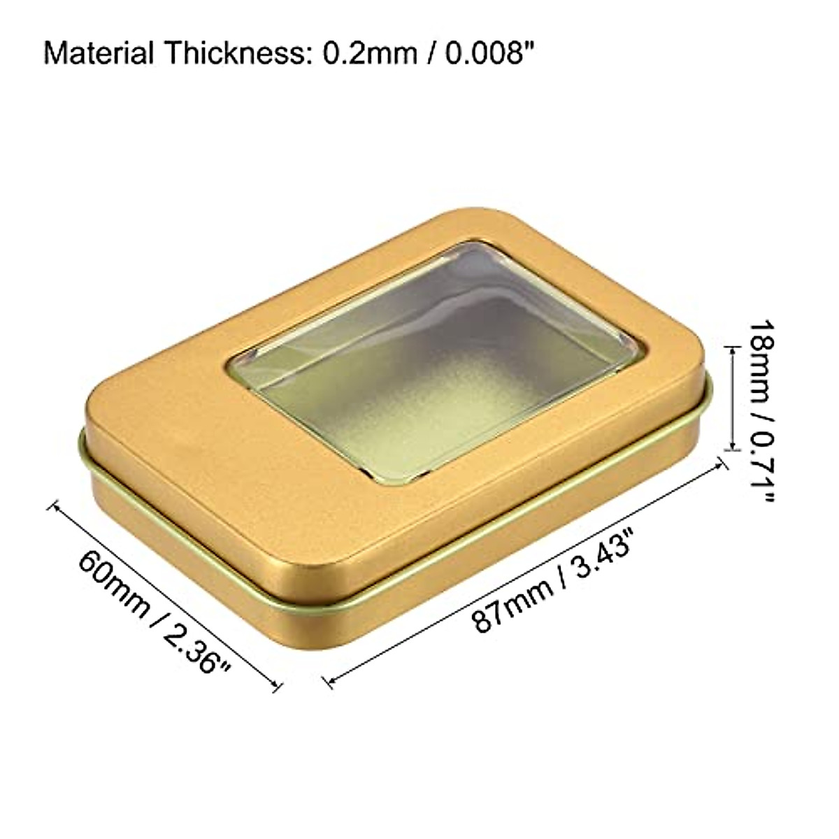 uxcell Metal Tin Box, 3.43" x 2.36" x 0.71" Rectangular Empty Tinplate Storage Containers with Clear Window Lids, Gold Tone