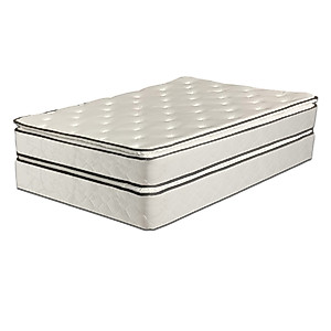 Mattress Solution Medium Plush Double Sided Pillowtop Innerspring Fully Assembled Mattress and 8" Metal Box Spring Set, Queen, 8" Foundation