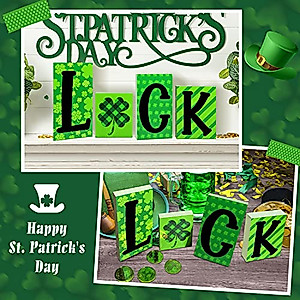 St Patricks Day Decorations Tiered Tray Decor 4 PCS, Reversible Luck and Love Table Wooden Sign Decor, Self Standing Blocks Table Centerpiece Decor for The Home and Tray