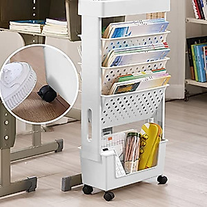 Movable Bookshelf, Rolling Utility Cart Multifunctional Storage Trolley, Multilayer Capacity Bookshelves Organizer, Rotatable Removable Plastic Rolling Organization Shelf