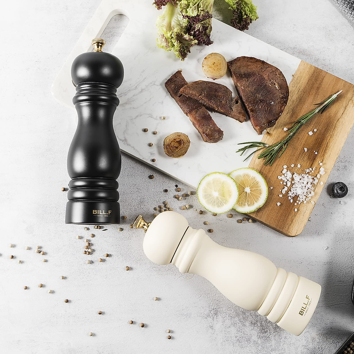 Salt and Pepper Grinder Pepper Mill Grinder Pepper Grinders Shakers Salt Mill Set of 2 with Adjustable Ceramic Rotor 7 Inch Black and White