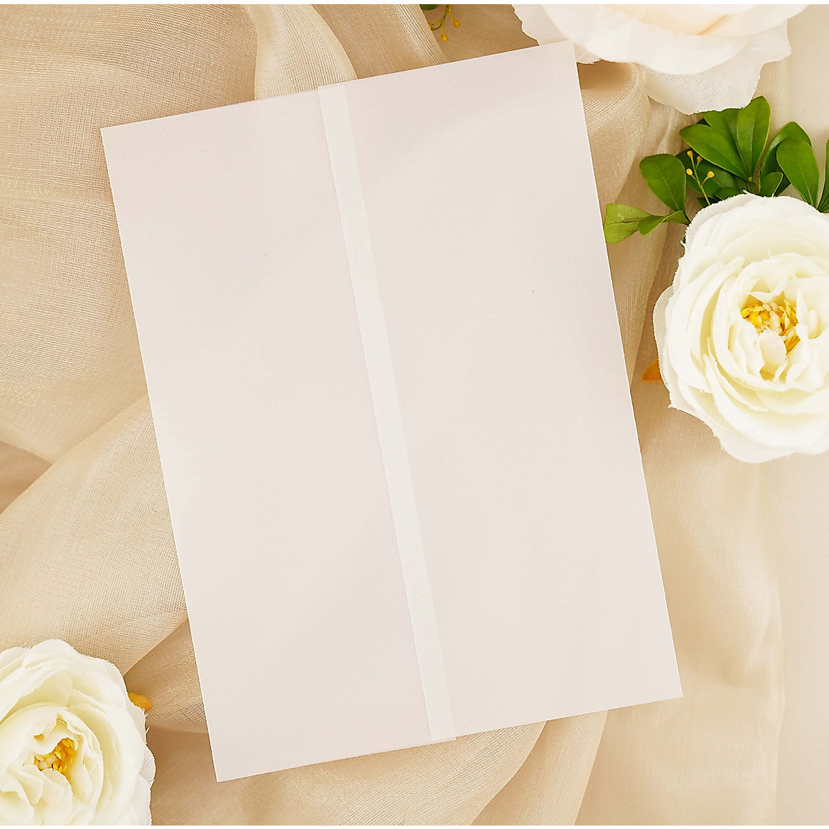 Puremigo 100 Pack Pre-Folded Vellum Jackets for 5x7 Invitations - Vellum Paper 5x7 Jackets - 115GSM Vellum Wedding Invitations Wraps - Transparent Wedding Invitations Jacket