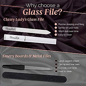 ClassyLady Glass Nail File - Crystal Nail File, Filing Board for Professional Fingernail Care and Smooth Precise Filing, Easy to Clean - Yellow/Pink with case