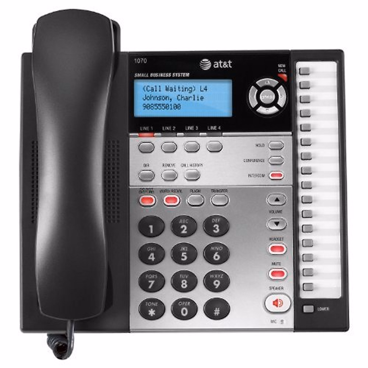 AT&T 1070 4-Line Expandable Corded Phone System with Caller ID/Call Waiting and Speakerphone, 1 Handset, Black/Silver