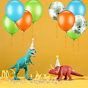 60 Pieces 12 Inch Orange Light Blue Fruit Green Latex Balloons with Confetti Balloon?Dinosaur Balloons and Ribbon for Jungle Jurassic Birthday Party Decorations Supplies