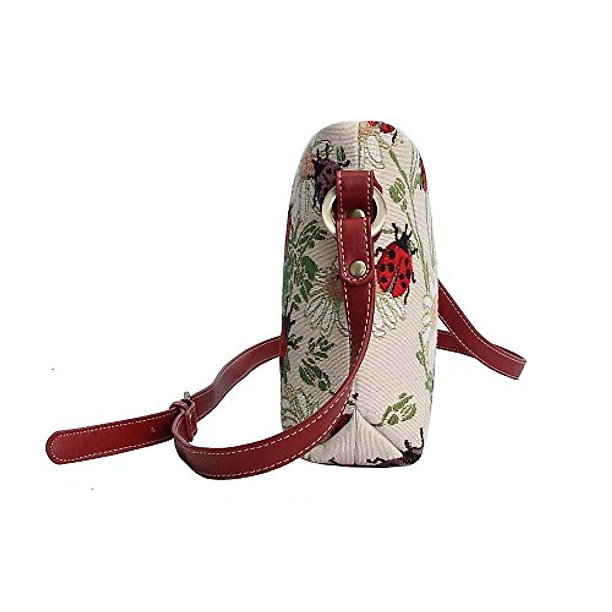 Signare Tapestry Crossbody Purse Small Shoulder Bag for Women with Red Ladybug and Daisy Design (XB02-LDBD)