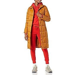 Amazon Essentials Women's Lightweight Quilted Long Puffer Winter Coat, Tan, X-Large