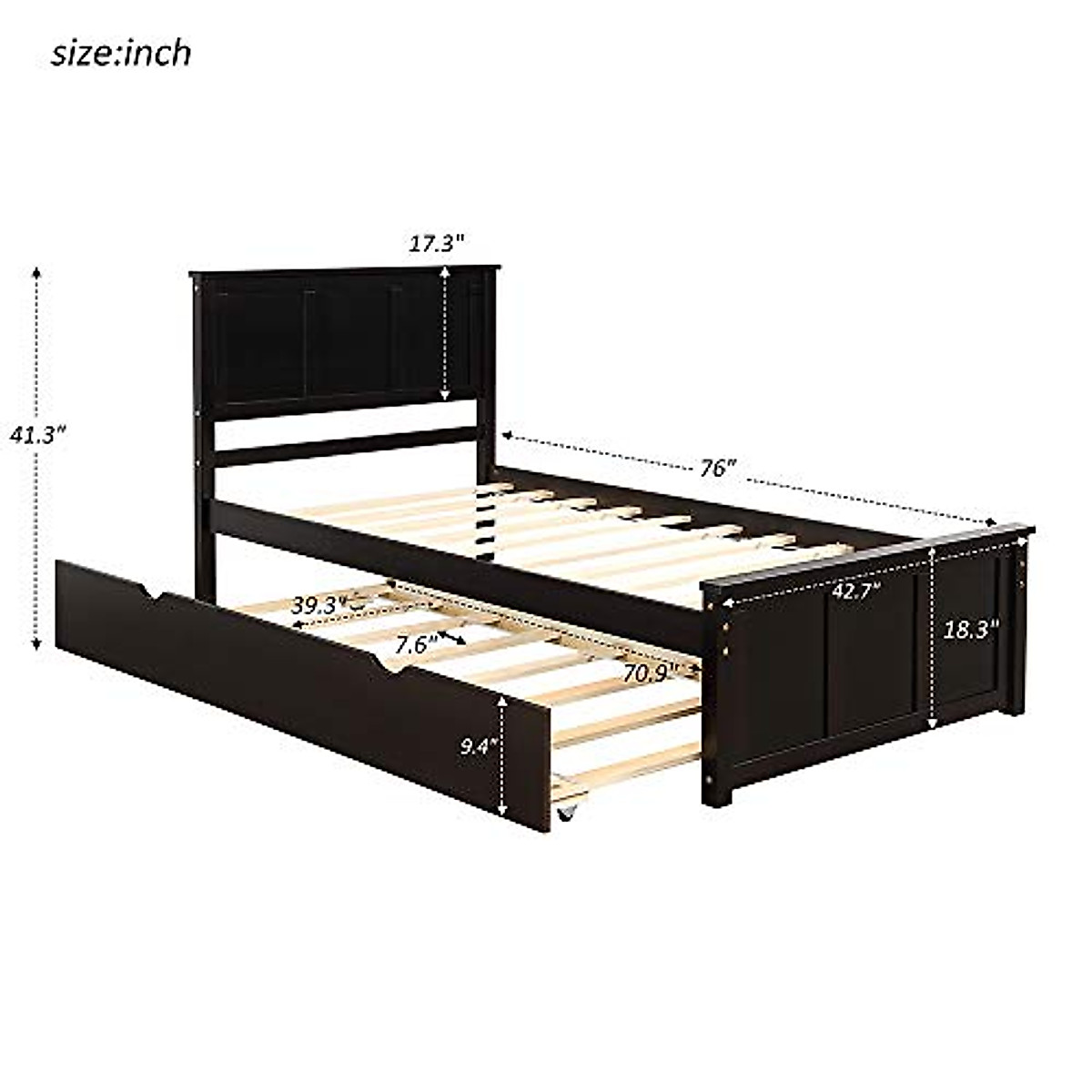 Harper & Bright Designs Twin Bed Frame with Trundle, Kids Platform Twin Bed with Pull Out Trundle,Solid Wood, No Box Spring Needed