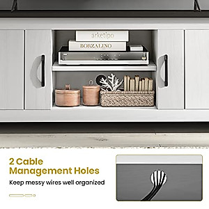 Tangkula 2 Doors TV Stand for TVs up to 65”, 57” TV Console Table with 2 Cabinets & Open Shelves, Media Entertainment Center with 2 Cable Management Holes, Wood TV Cabinet for Living Room (Dark Brown)