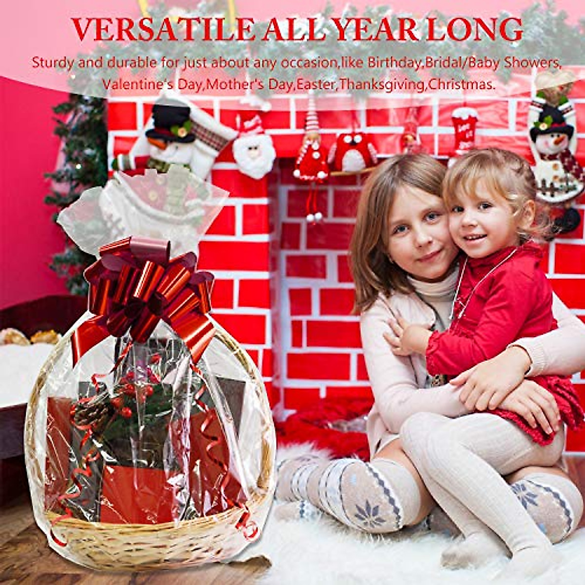 Morepack Shrink Wrap Basket Bags,10 Pieces 18x22 Inches Clear PVC Shrink Wrap Bags for Gift Basket