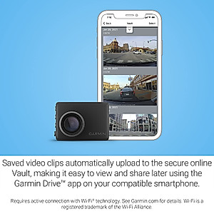 Garmin Dash Cam 47, 1080p and 140-degree FOV, Monitor Your Vehicle While Away w/ New Connected Features, Voice Control, Compact and Discreet, Includes Memory Card