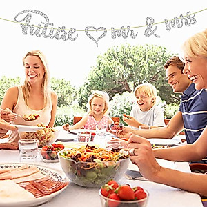 Future Mr & Mrs Banner, We're Engagement Silver Glitter Sign, Bridal Shower and Groom Wedding Party Decorations