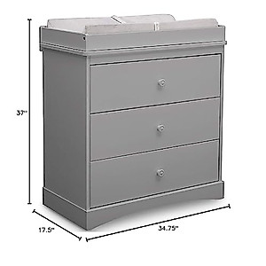 Delta Children Sutton 3 Drawer Dresser with Changing Top, Grey and Contoured Changing Pad, White