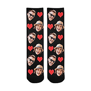 D-Story Custom Photo Pet Face Socks, Love Heart Crew Socks with 2 Faces for Men Women (Made In USA)