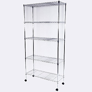 Baisha 5 Tier Rolling Storage Shelves Metal Wire Shelving Unit, Heavy Duty Commercial Grade Shelf, Height Adjustable Organizer Rack for Garage Kitchen Office, 36 L x 14 W 65 inch H (Chrome) (XM-206)
