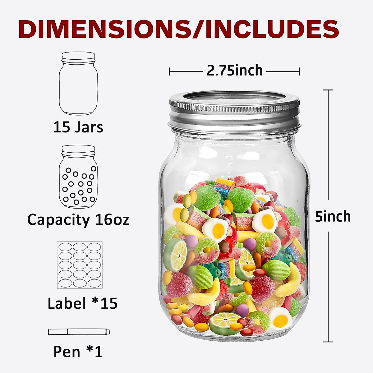 SLifeJars 30 Pcs Mason Jars 8 oz Regular Mouth Clear Glass Jars with Airtight Leak Proof Lids and Bands Canning Jars Reusable Spice Jars for Kitchen Food Storage Prep Overnight Oats Jam Jelly Honey