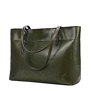 Kattee Vintage Genuine Leather Tote Shoulder Bag for Women Satchel Handbag with Top Handles (1-Green)