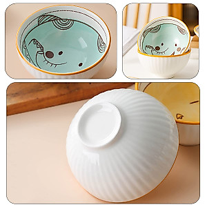 LLDAYU Set of 4 animals Cartoon Hand Painted Pattern Ceramic Bowl Set with in Gift Box - Great Cereal Bowls, Salad, Rice, Pasta or Soup Bowls - Large Capacity - Microwavable Ceramic Bowls