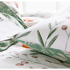 SLEEPBELLA Duvet Cover Set 600 Thread Count Cotton Bedding Set (Twin, White&Green Floral)
