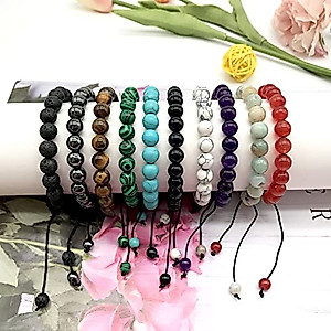 JEWPARK 10 PCS 8mm Semi-Precious Gemstone Bracelet Set Healing Crystal Stone Bracelets for Men Women Round Beaded Adjustable Macrame Bracelets