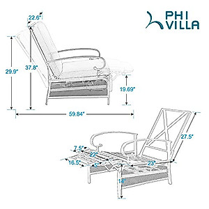 PHI VILLA Adjustable Patio Recliner Chair Metal Outdoor Lounge Chair with Removable Cushions Support 300lbs, Beige