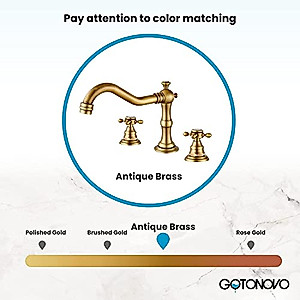 gotonovo 3-Hole Widespread Bathroom Faucet Double Cross Handle Mixer Tap for Bathroom Sink Deck Mount Hot Cold Water Matching Pop Up Drain with Overflow Antique Brass Victorian Spout