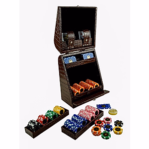 Bello Games Collezioni - Piazza Della Stazione Luxury Poker Set from Italy in a Genuine Leather Croco Printed Case