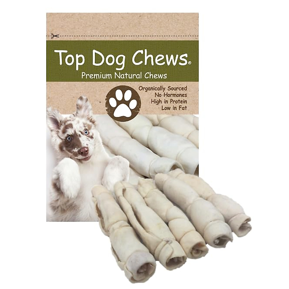 Top Dog Chews – 9” – 11” Beef Cheek Rolls, 5 Pack, Long Lasting Dog Bones for Aggressive Chewers, Rawhide Free Dog Treats (10 Inch (Pack of 5), Roasted)