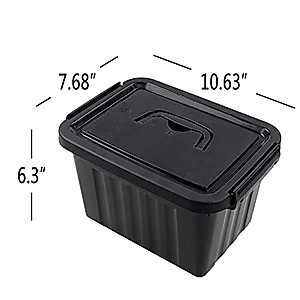 Tyminin Black Plastic Storage Bin with Clear Lid and Grey Handle, 6 Packs