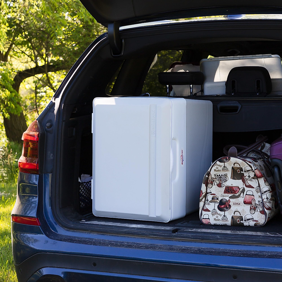 Koolatron Thermoelectric Iceless 12 Volt Cooler Warmer 52 qt (49 L), Electric Portable Car Cooler with DC Plug, Grey and White, for Travel Camping Fishing Trucking, Made in North America