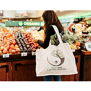 Green Aura Kitchen Reusable Grocery Shopping Bags, Canvas Grocery Bags Reusable Shopping Bags, Reusable Grocery bags Washable, Foldable & Heavy Duty, Cloth Grocery Bags With Handles, Set of 2 (L) Bags