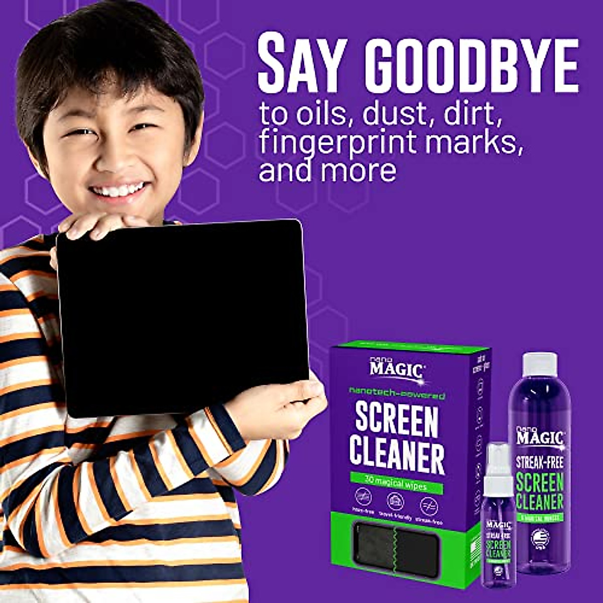 NANO MAGIC Screen Cleaner Spray Kit - For Streak Free Clean Screens on Computer & Laptop Monitor, Phone Touchscreen, Watch, Glasses, LED & LCD TV, + - Spray, Refill, Microfiber Cloth, Travel Pouch