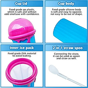 [Upgrad-500ml] Slushie Maker Cup, DIY Frozen Squeeze Magic Slushy Cup, Double Layers Silica High-capacity Smoothie Pinch Ice Cooling Cups, Homemade Milk Shake Ice Cream Cup Maker (Blue)