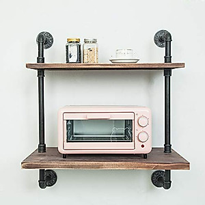 Black,Industrial Retro Wall Mount Iron Pipe shelves,Microwave Oven Rack- Wall mounted Microwave Oven Shelf Stand,Storage Organizer For Kitchen,Oven,Toaster,Utensils,Spice,Mits and more
