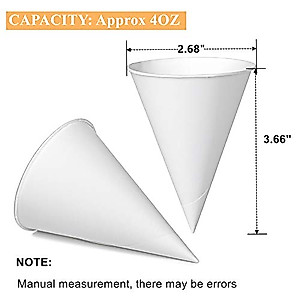 Yopay 600 Pack Cone Water Cups, 4OZ Disposable Dispenser Paper Snow Cups for Shaved Ice, Office Water Cooler, Sports Teams or Fundraisers, Craft Funnels for Oil or Protein Powder Drinks, White