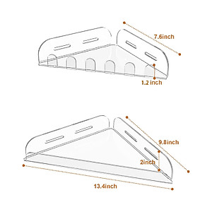 popbricks 2 Pack Acrylic Corner Shower Shelves, Clear Adhesive Shower Caddy Suction Cup for Tile Walls, Wall Mounted Bathroom Shower Shelf for Inside Shower & Kitchen Organizer Storage