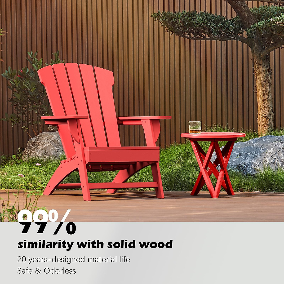 YARDCOM Adirondack Chair, 110°Ergonomics Plastic Extra Tall Adirondack Chairs, HDPE All-Weather Plastic Patio Outdoor Chair, High Foamed Polyethylene Fire Pit Chair(Red)