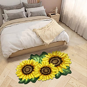 USTIDE Sunflower Area Rug, Rustic Flower Doormat Cute Rug for Bathroom Kitchen, Handmade Rug Washable Floral Mat (27.5''X37.4'')