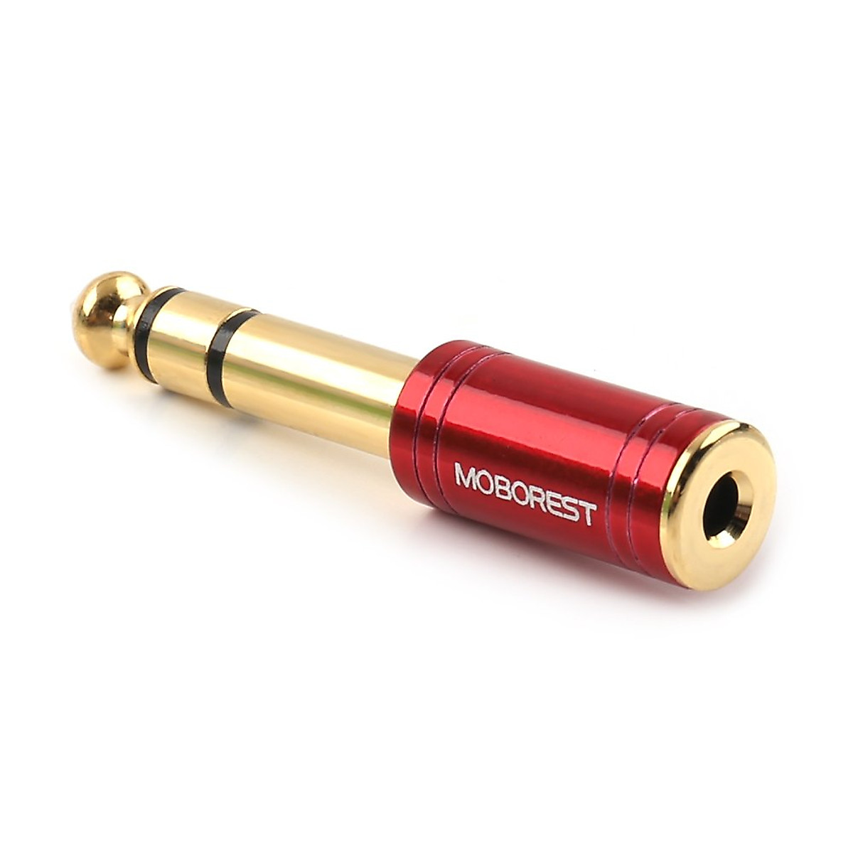 MOBOREST 1/4 Male to 1/8 Female Pure Copper Adapter, 6.35mm Stereo Male to 3.5mm Plug Jack Female Stereo Adapter Red 2-Pack