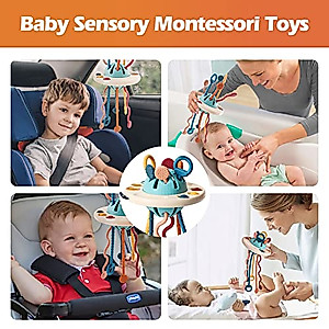 Montessori Toys for 1 Year Old,Travel Pull String Activity Toy for Babies 6-12 Months,Sensory Toys Fine Motor Skills Toys,Food Grade Silicone Fidget Infants Toys Gifts for Toddlers Boys Girls