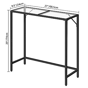 MAHANCRIS Console Table, 27" Narrow Behind Sofa Table, Tempered Glass Entryway Table with Metal Frame, Adjustable Feet, Industrial Style, for Entrance, Living Room, Hallway, Balcony, Black CTH68B01