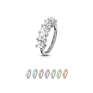 Rose-Tone 316L Surgical Steel Nose Ring Hoop Septum Helix Ear Cartilage Daith 2mm Pink Illuminating Stone Hoop 5/16" 20G